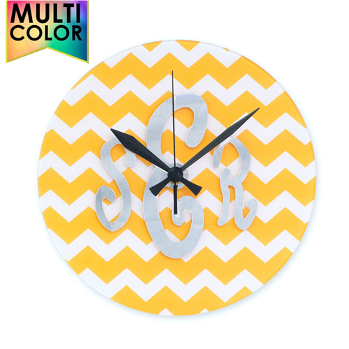 Yellow Chevron Monogram Acrylic Clock